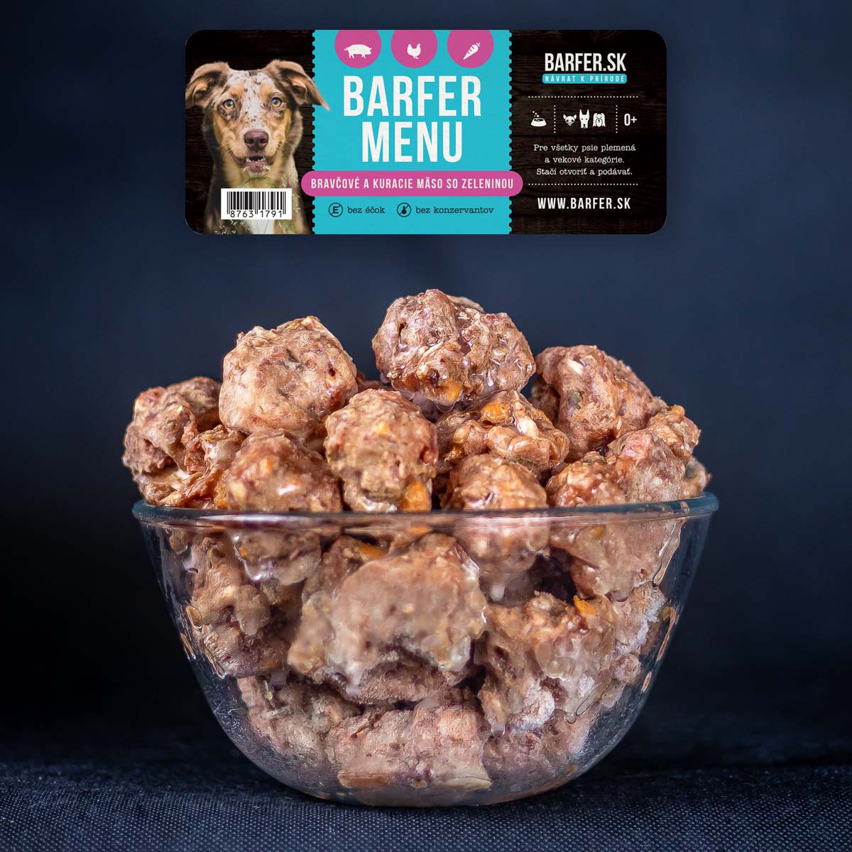 Barfer menu - Bravčové a kuracie mäso so zeleninou 1kg · BARFER.SK